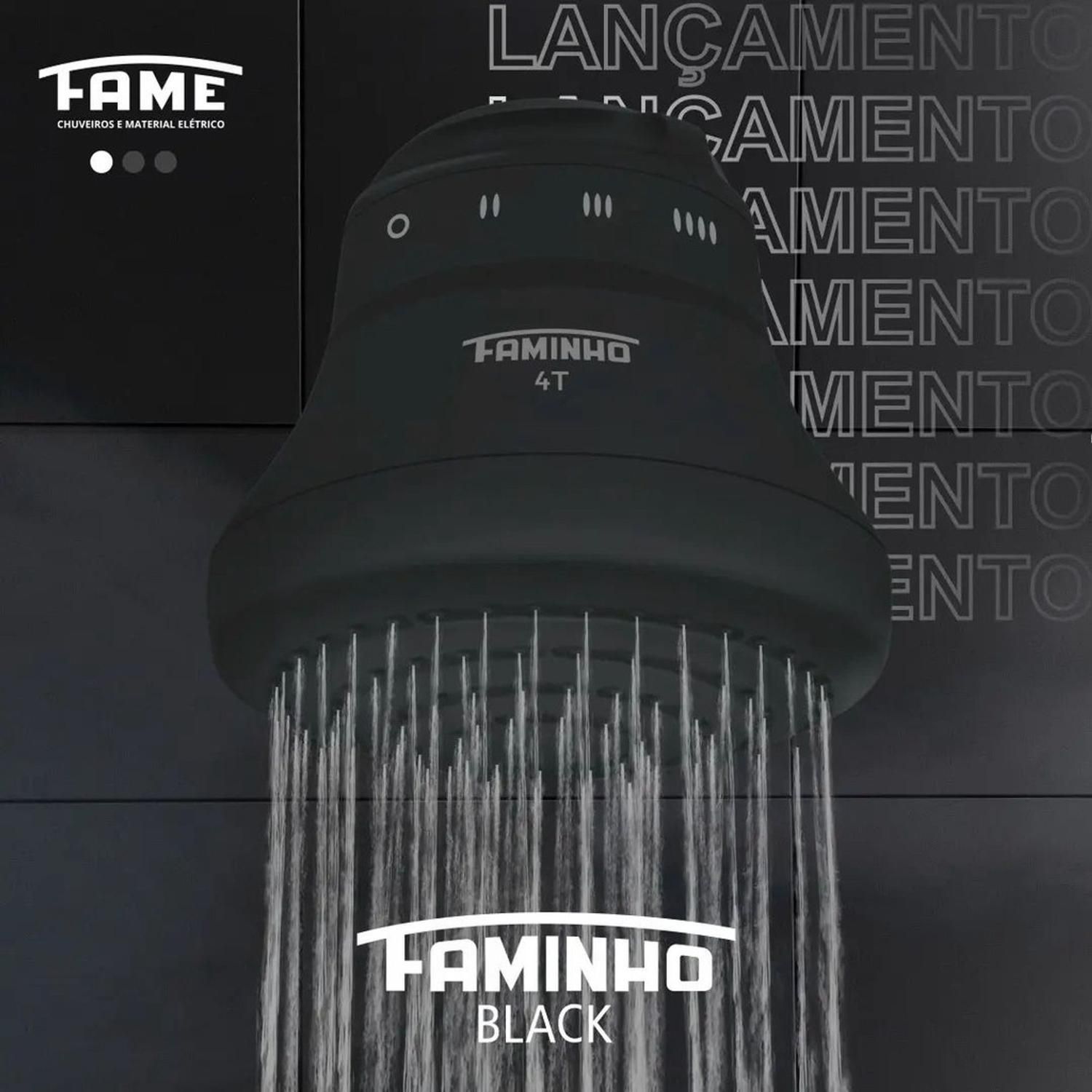 Ducha Faminho 4t Black 127v 5400w C Cano 30cm Bazar Ouro E Prata