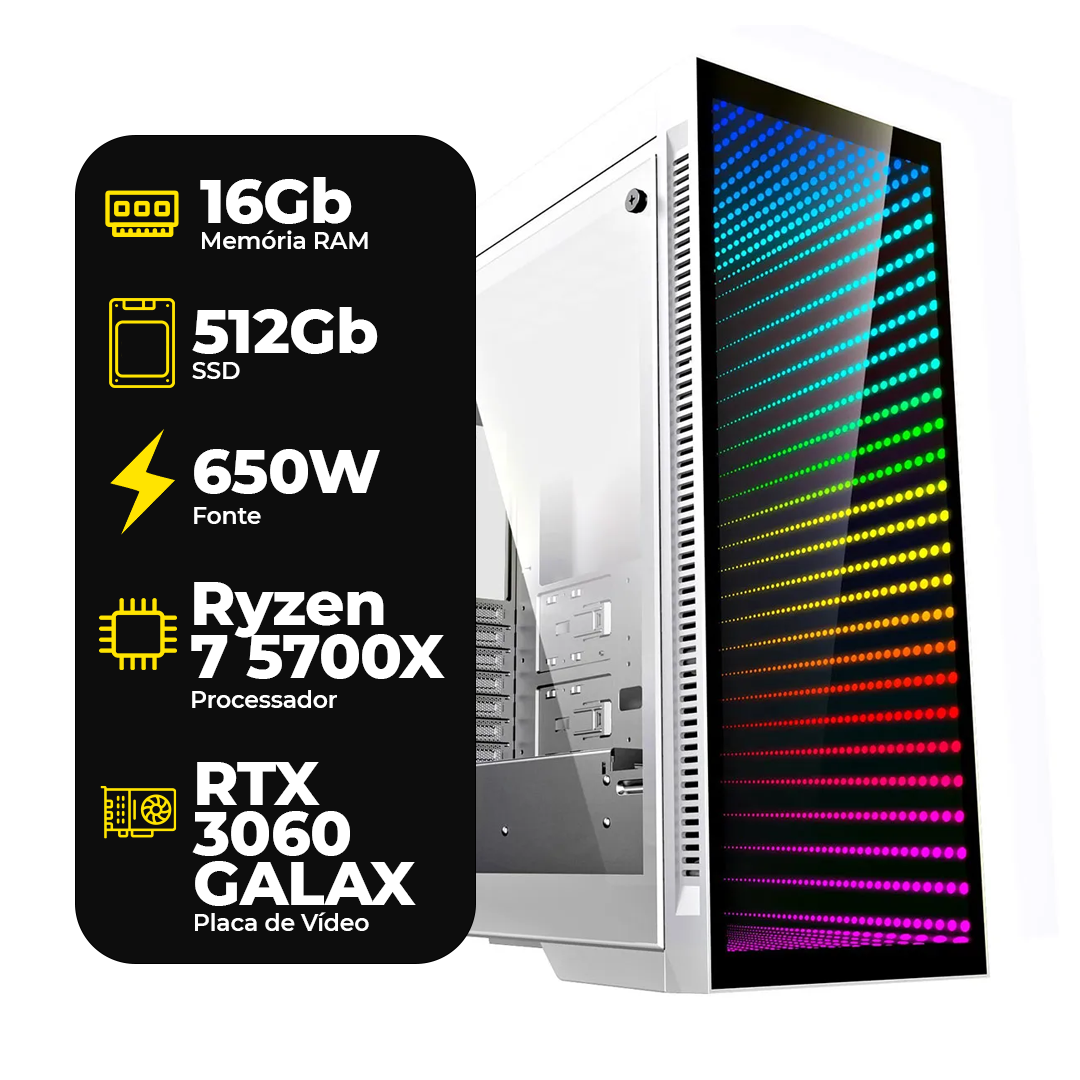 Computador Gamer, Ryzen 7 5700X, Nvidia RTX 3060 GALAX 12GB Computador Gamer, Ryzen 7 5700X, Nvidia RTX 3060 GALAX 12GB