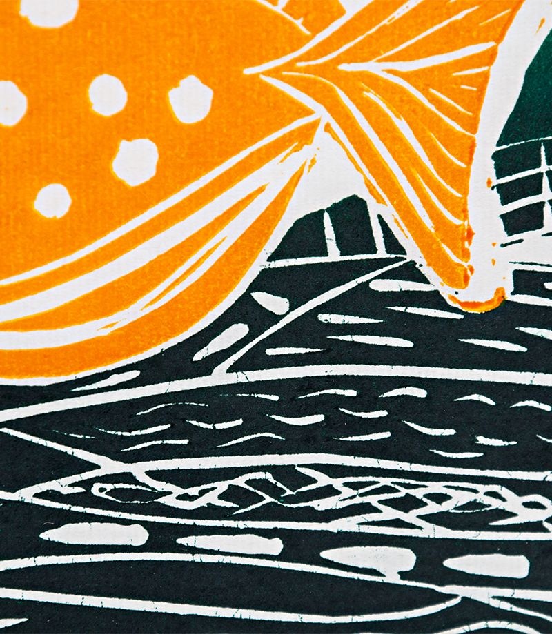 Gravura em linóleo. Peixe. Decoração. Arte. - Quinta das Aroeiras