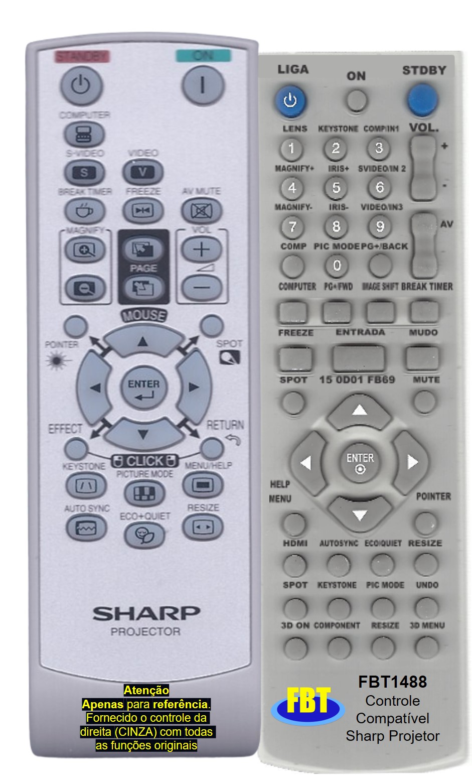 Controle Compatível para Projetor Sharp XR30 32S 32X 55 PG F212X F312X FBT1488 - FBT CONTROLE REMOTO