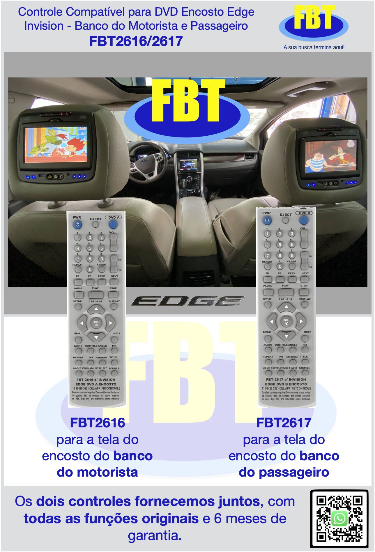 Controle Compatível para DVD Encosto Ford Edge Invision - FBT2616/2617 ...