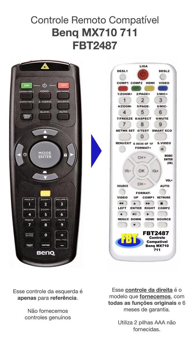 Controle Compatível Projetor BENQ MX710 MX711 FBT2487 - FBT CONTROLE REMOTO