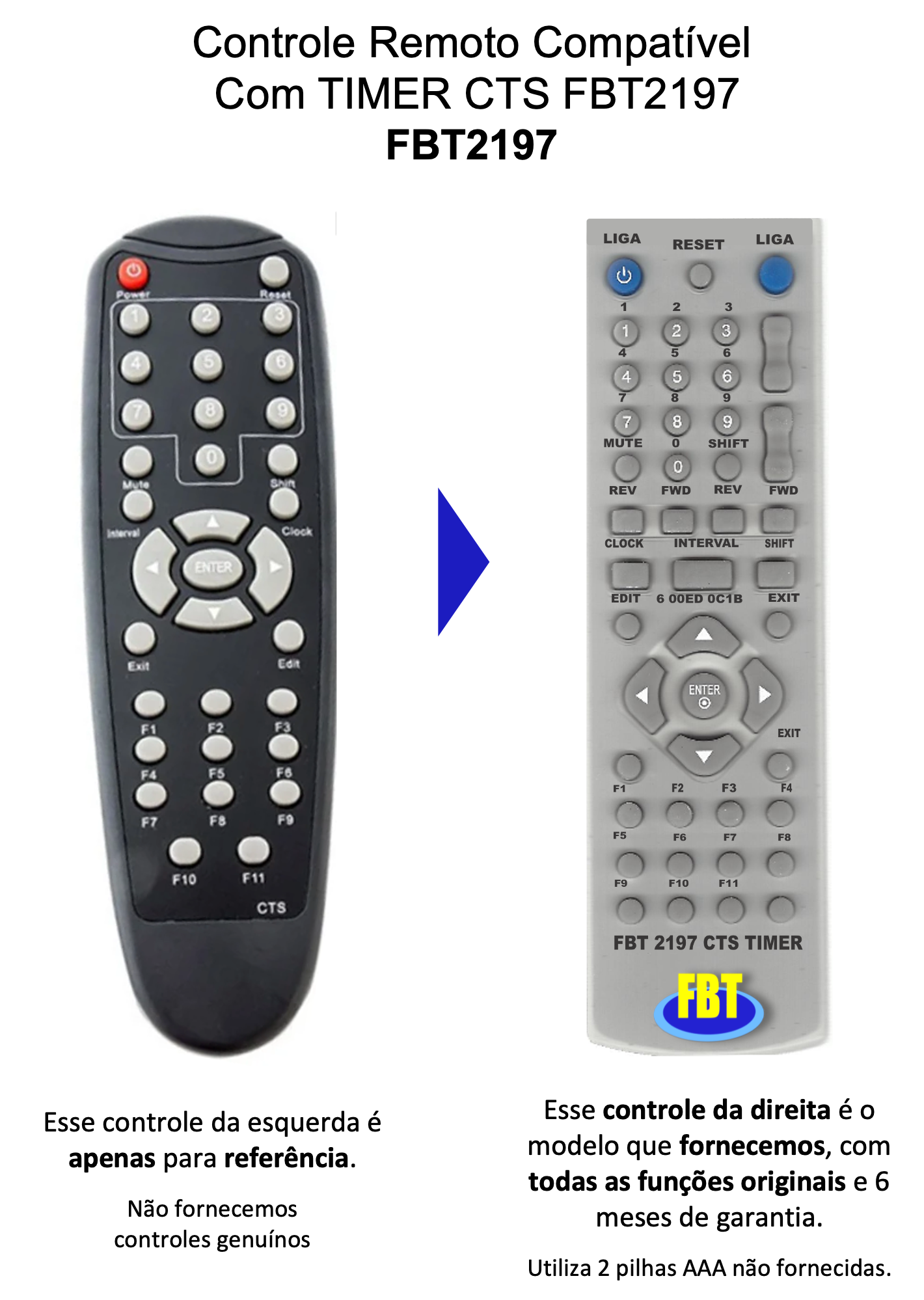 Controle Compatível Com TIMER CTS 10 FBT2197 - FBT CONTROLE REMOTO