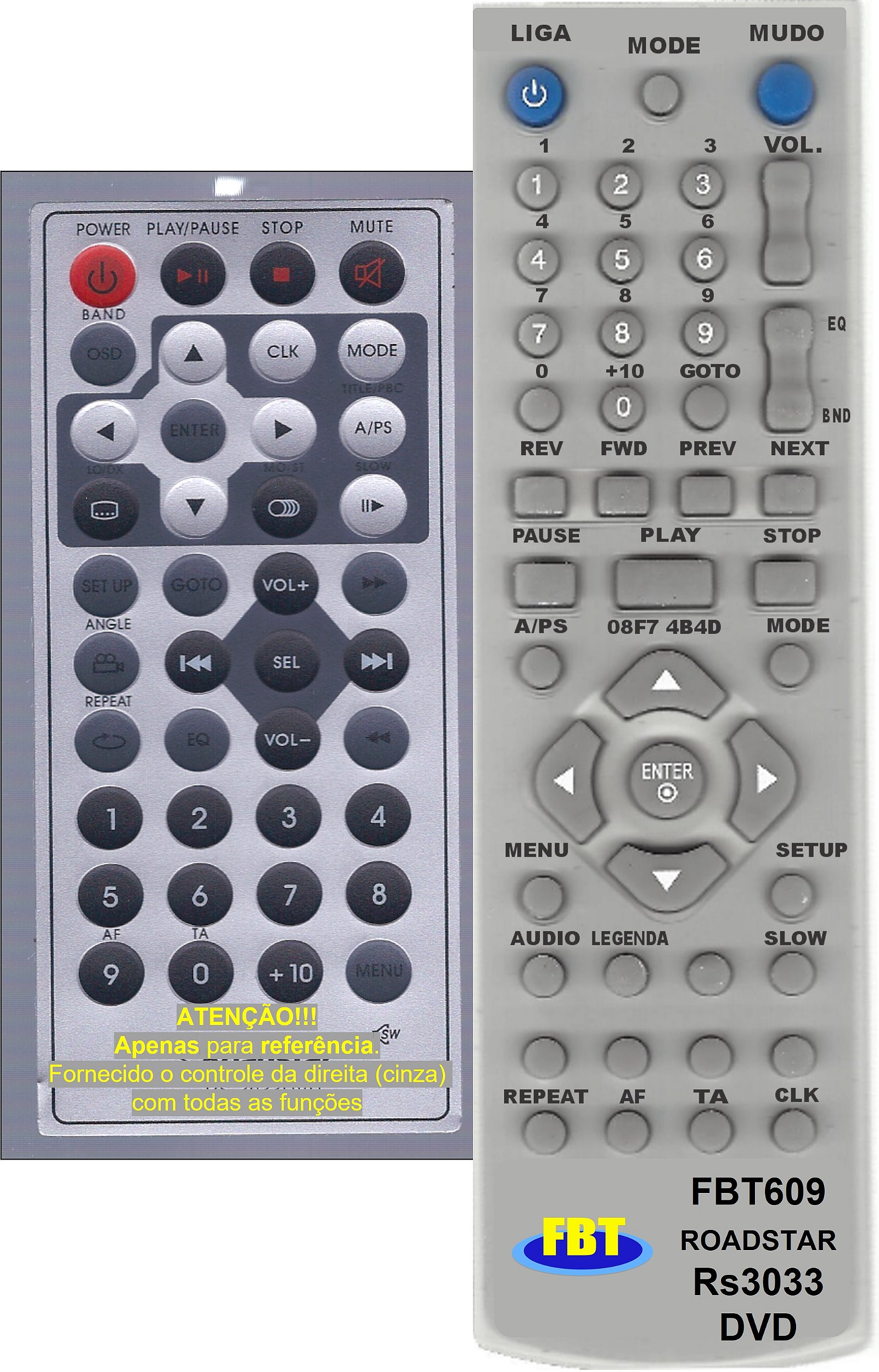 Controle Remoto Compatível com ROADSTAR Rs3033 DVD FBT609 - FBT ...