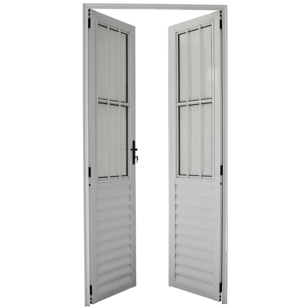 Porta de Abrir 2 Folhas com Postigo Alumínio Branco - 210x150 ...