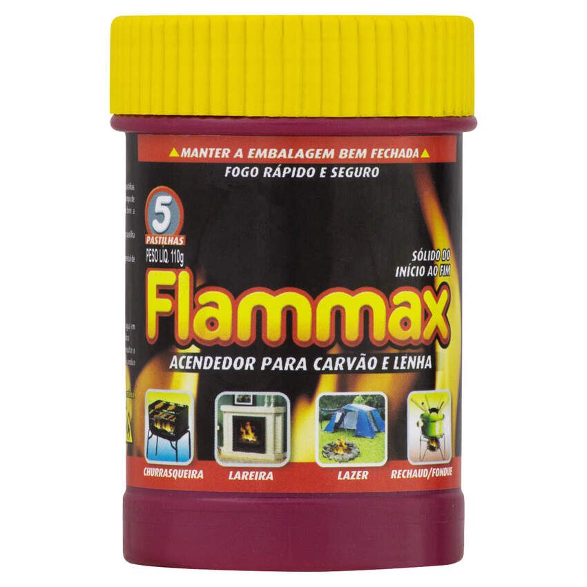 Acendedor Pastilha para Carvão e Lenha Flammax Pote 110g co 5 Unidades ...