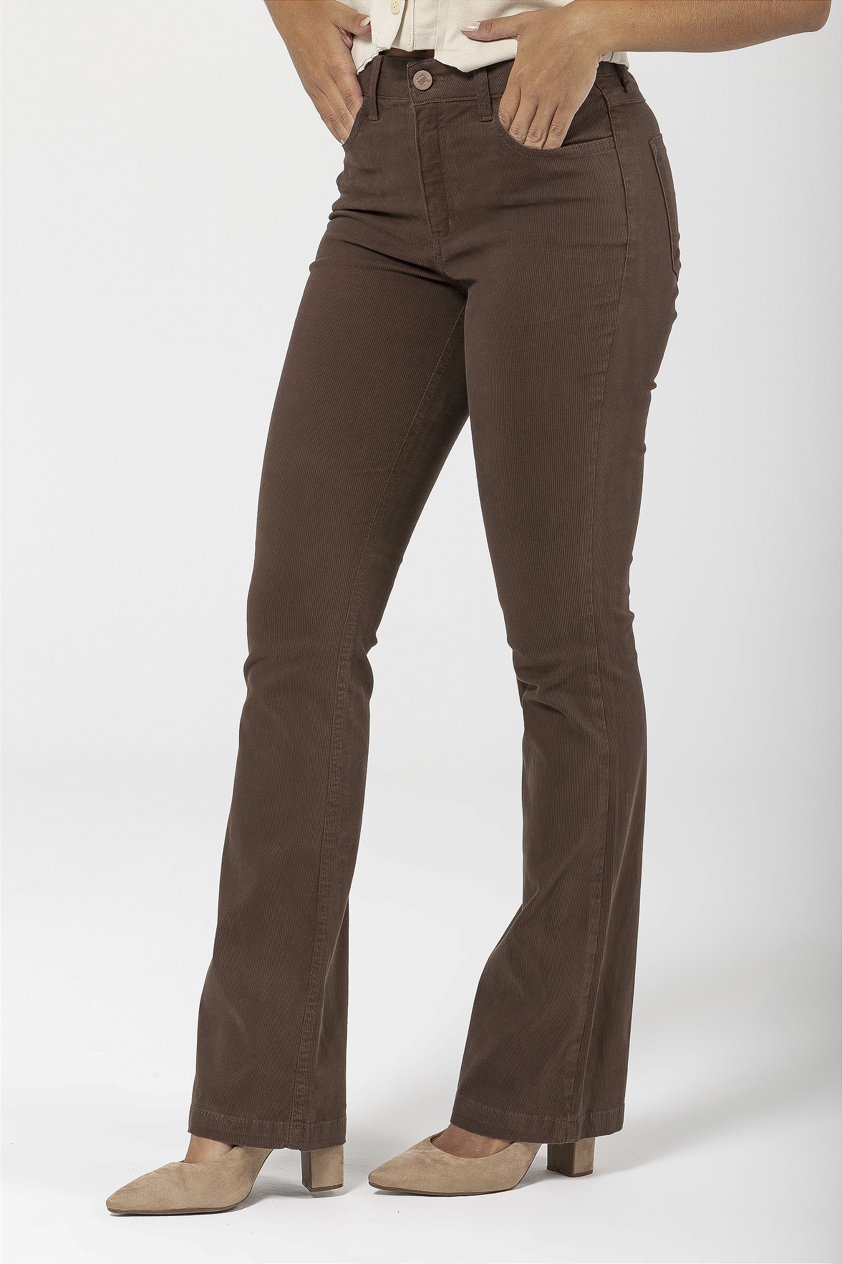 Calça Sarja Feminina Boot Cut Cotelê Marrom - Khalifa - Santé Denim