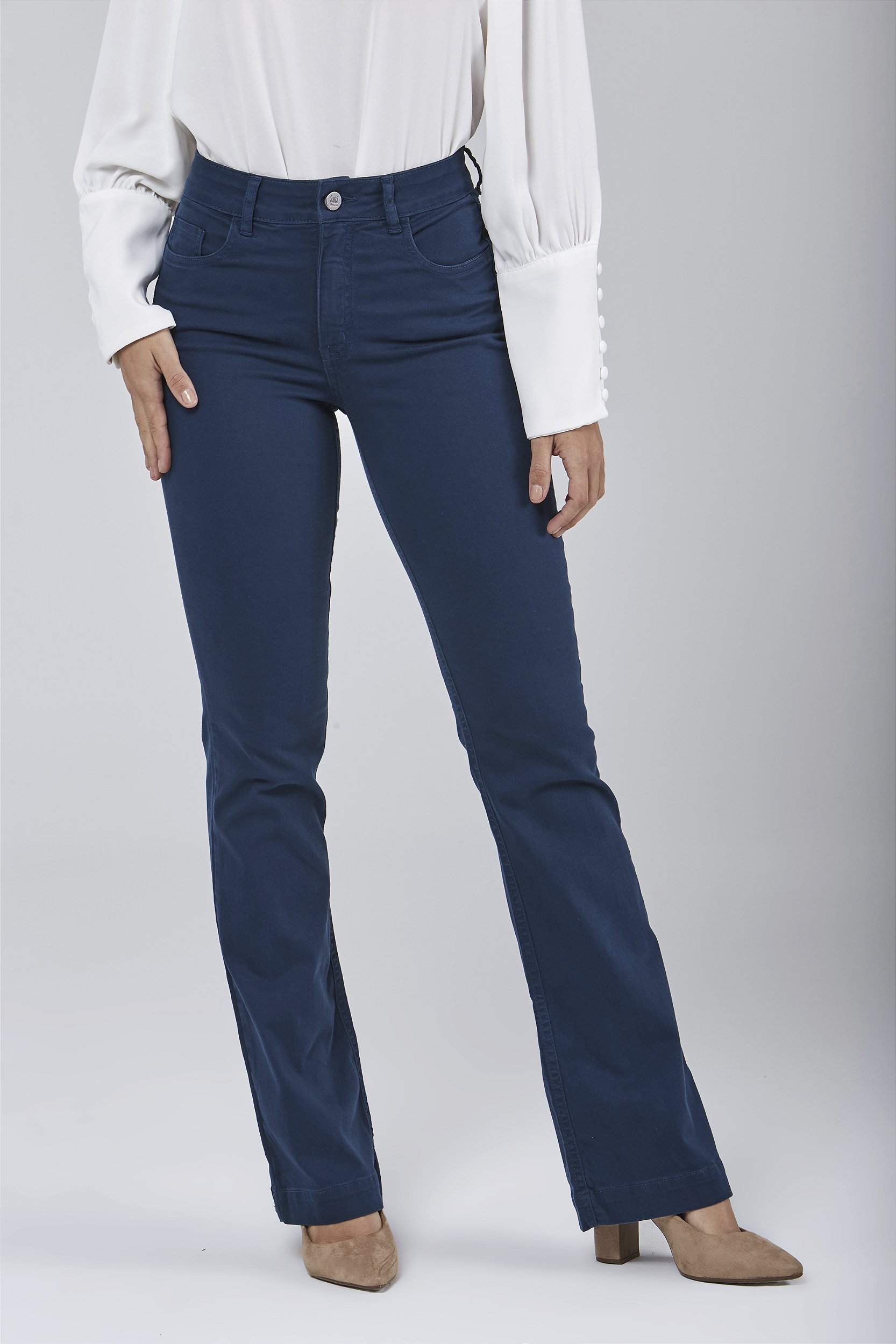 Calça Jeans Feminina Boot Cut Sarja Azul Petróleo - Perugia - Santé Denim