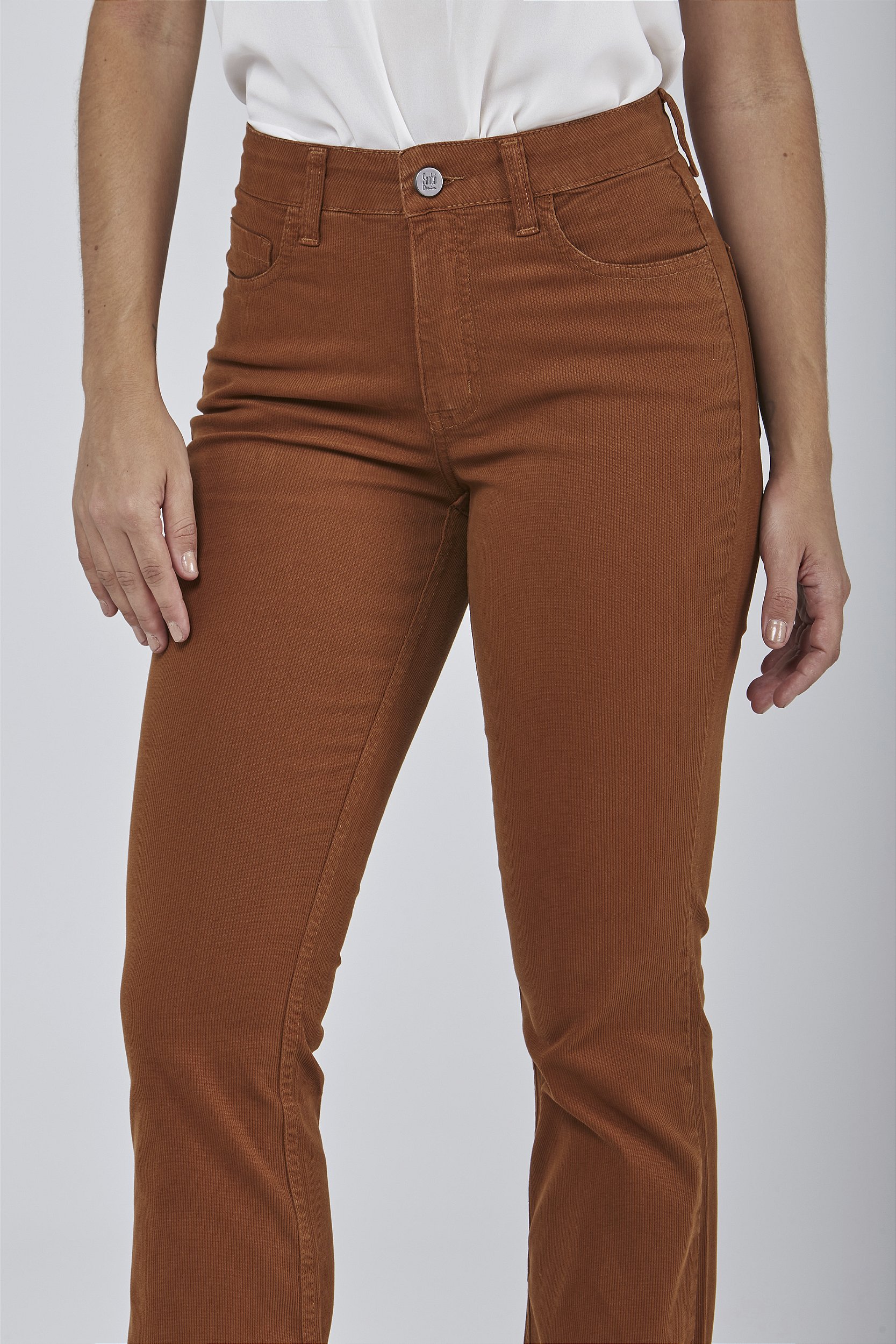 Calça Jeans Feminina Boot Cut Sarja Cotelê Marrom - Turim - Santé Denim