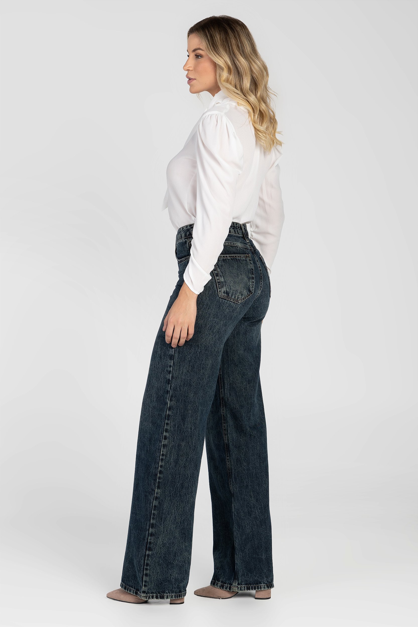 Calça Wide Leg Jeans Feminina - Jacarta - Santé Denim
