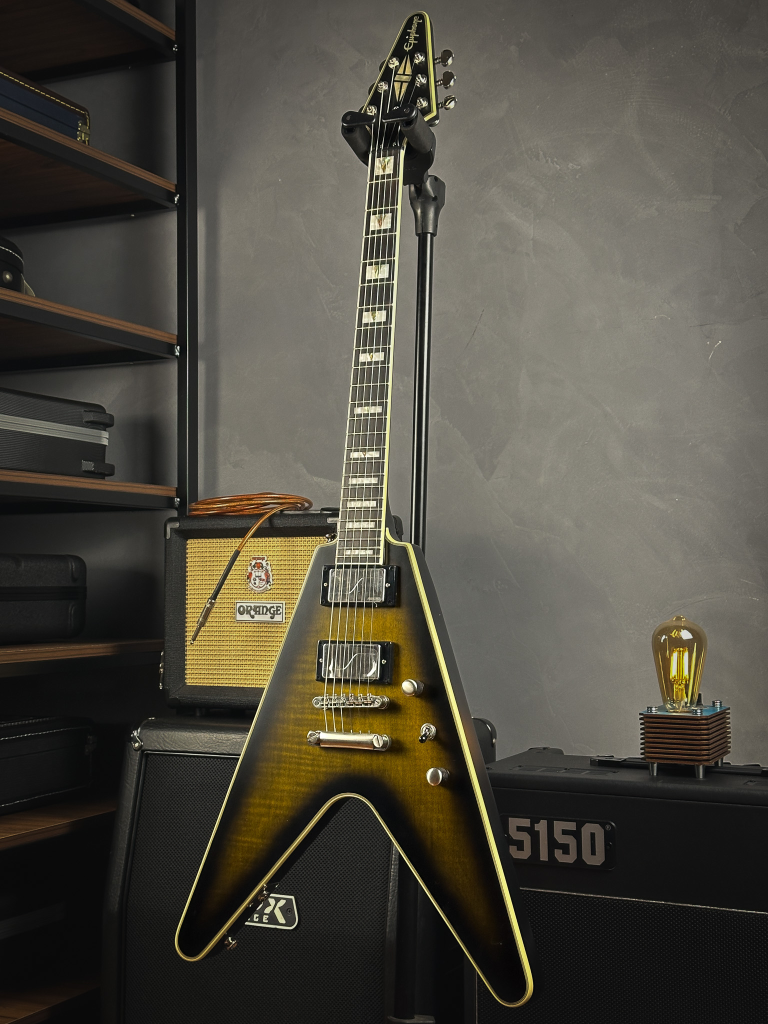 Guitarra Epiphone Flying v Prophecy Yellow Tiger Aged Gloss - Fishman ...