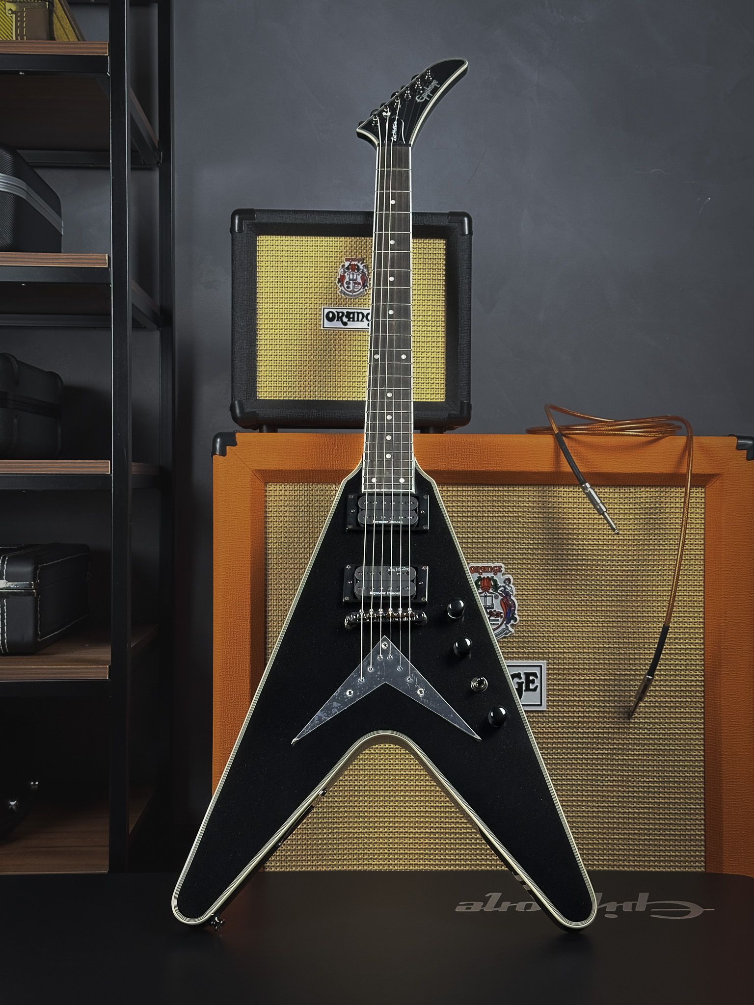Guitarra Epiphone Flying v Custom Dave Mustaine Black Metallic - Crunch ...