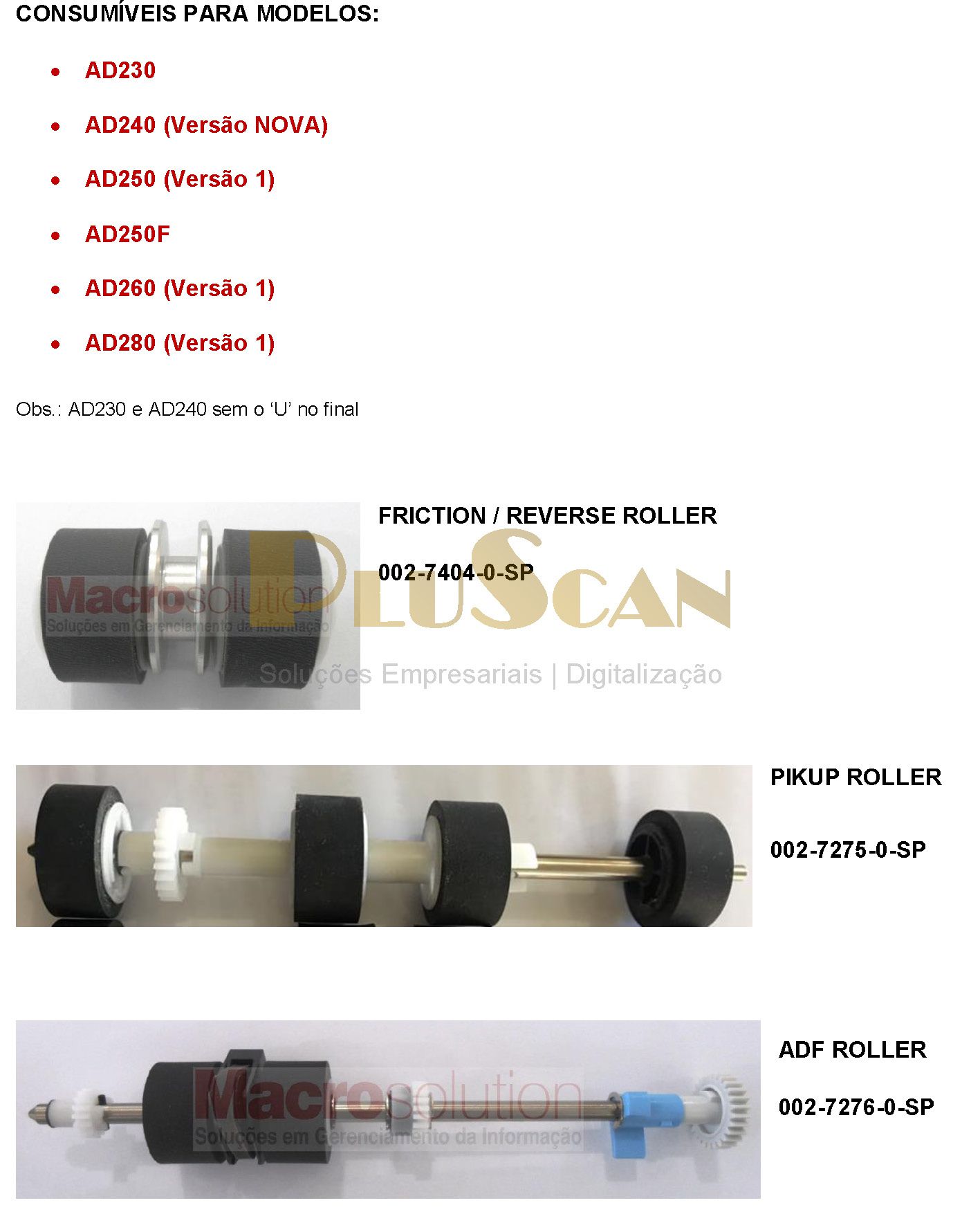 scanner avision AD230U ADF roller - PluScan