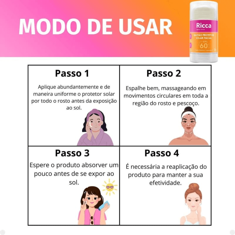 Protetor Solar em Bastão FPS60 - Ricca - Condessa Cosméticos e Perfumaria