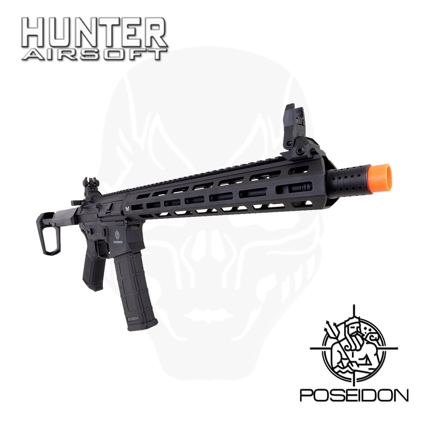 Rifle Airsoft AEG M4 PDW Punisher 3 Black Gatilho Eletrônico - Poseidon - Hunter Airsoft