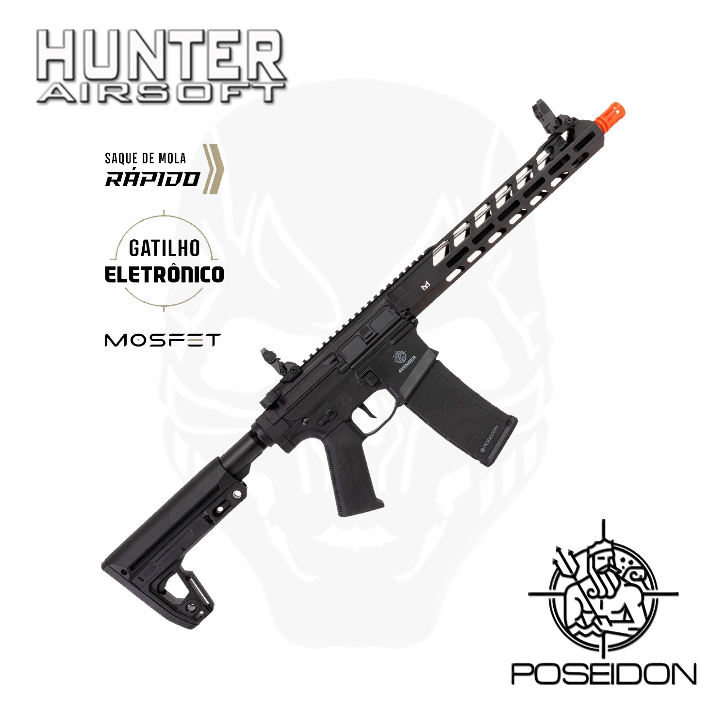 Rifle Airsoft AEG M4 DMR Avenger 5 Black Gatilho Eletrônico - Poseidon ...