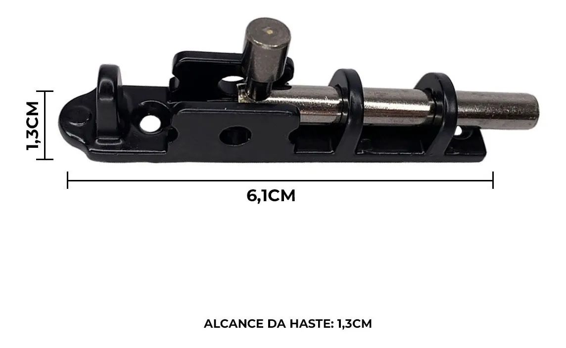 Ferrolho Trinco Fecho Redondo União Mundial Preto Fosco 06cm - Polifer ...