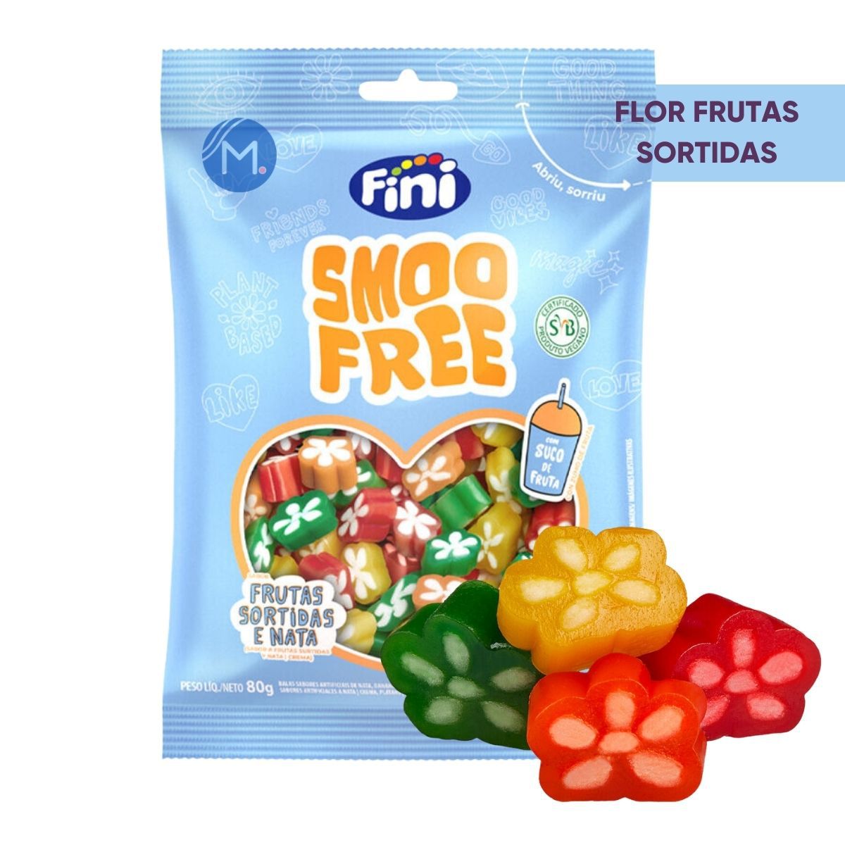 Bala Fini Smoofree Vegana 80g - Mercadoce - Doces, Confeitaria e Embalagem