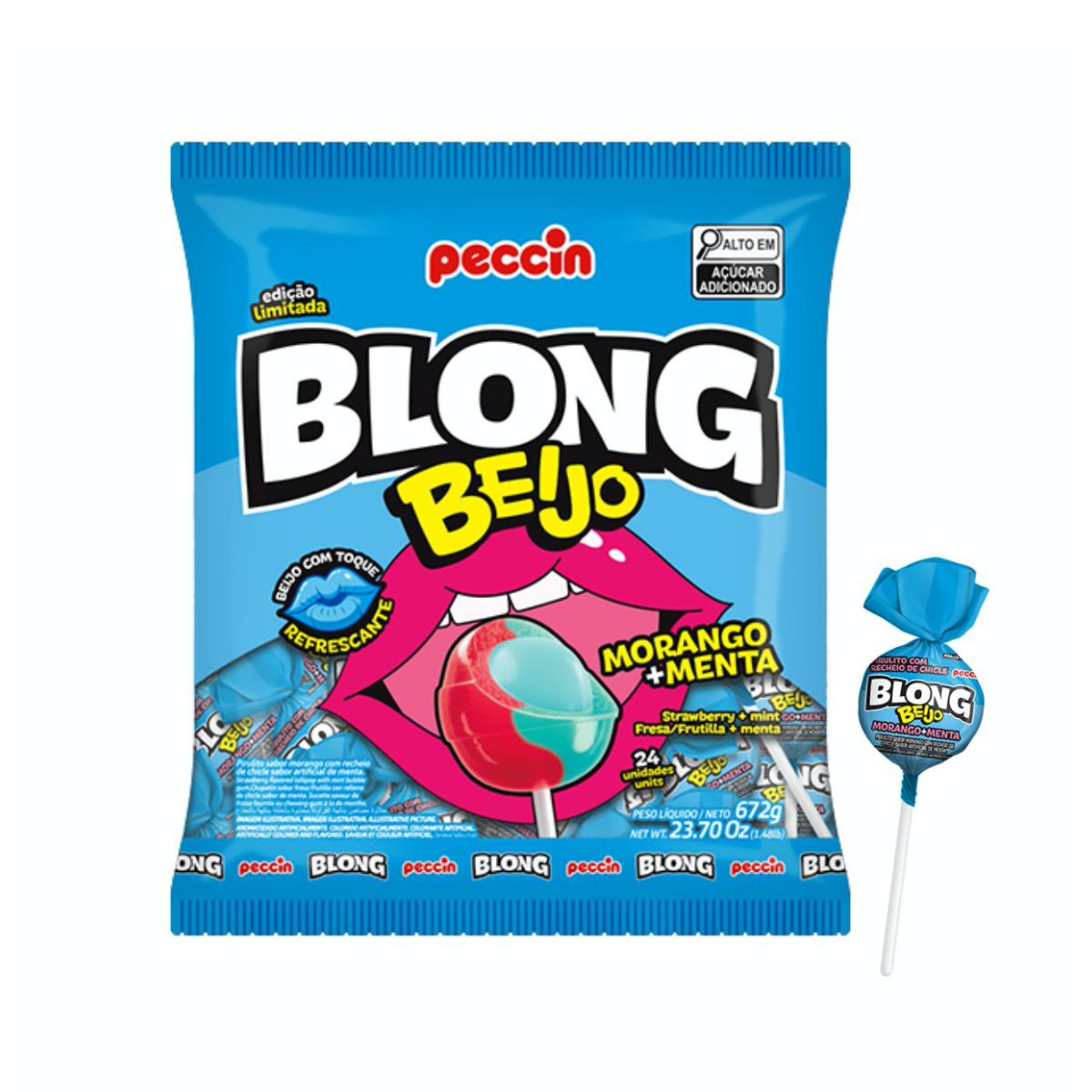 Pirulito Blong Gigante com Chiclete 672g com 24 Unidades | Sabores Var ...