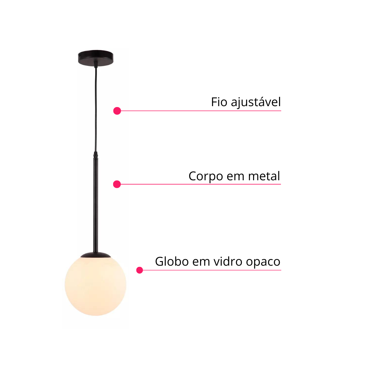 Lustre Pendente Orby Cor Preto Vidro Bola Opaca Leitosa Moderno Luxo ...