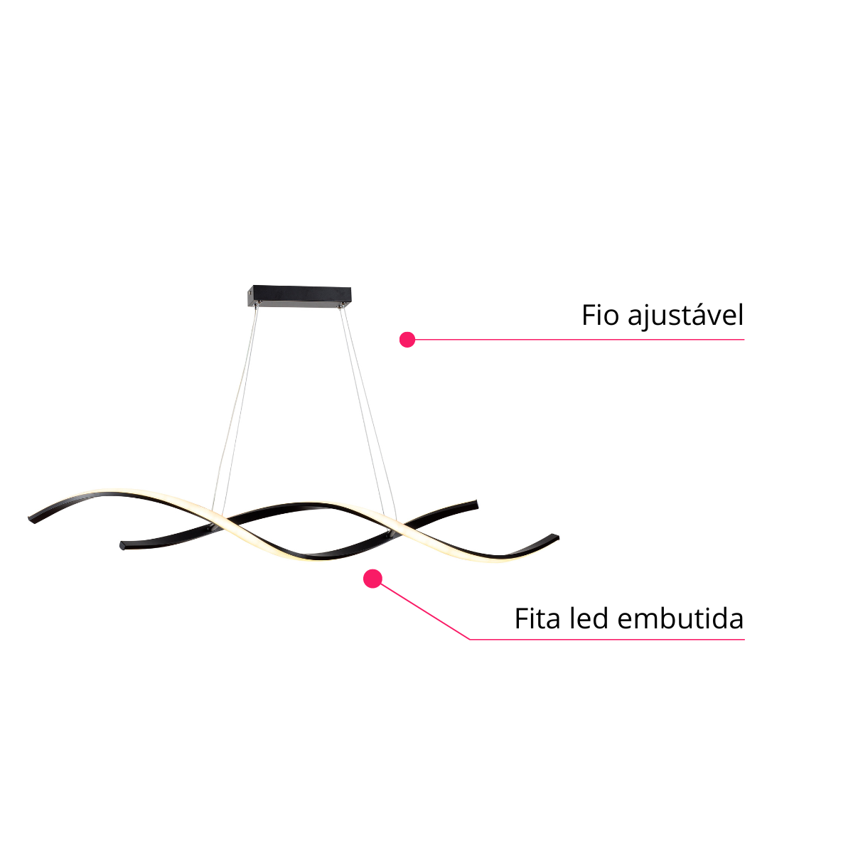 Luminária Pendente Lustre Led 3 em 1 Dna Preto Moderno Luxuoso Bivolt ...