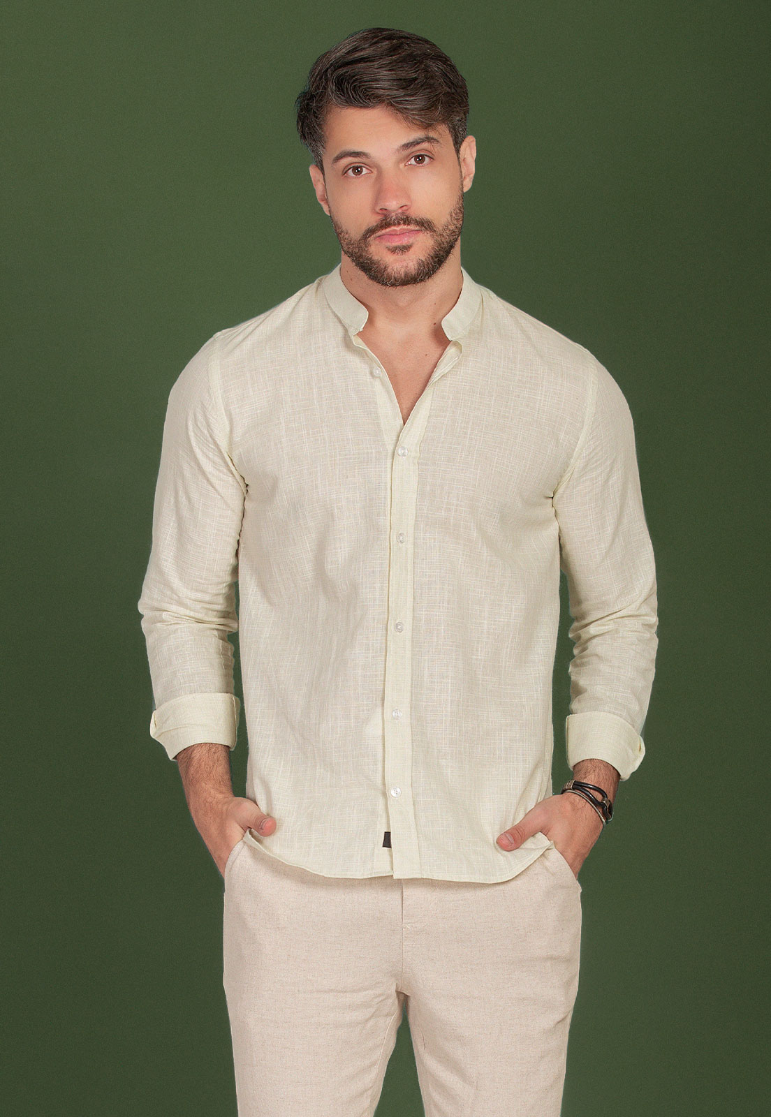 Camisa Gola Padre Linho Lima ML - VIDIC ® | Loja Online