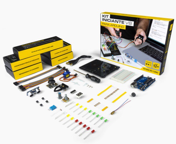 Kit Iniciante V8 para Arduino com Placa Uno R3 - KitsLab