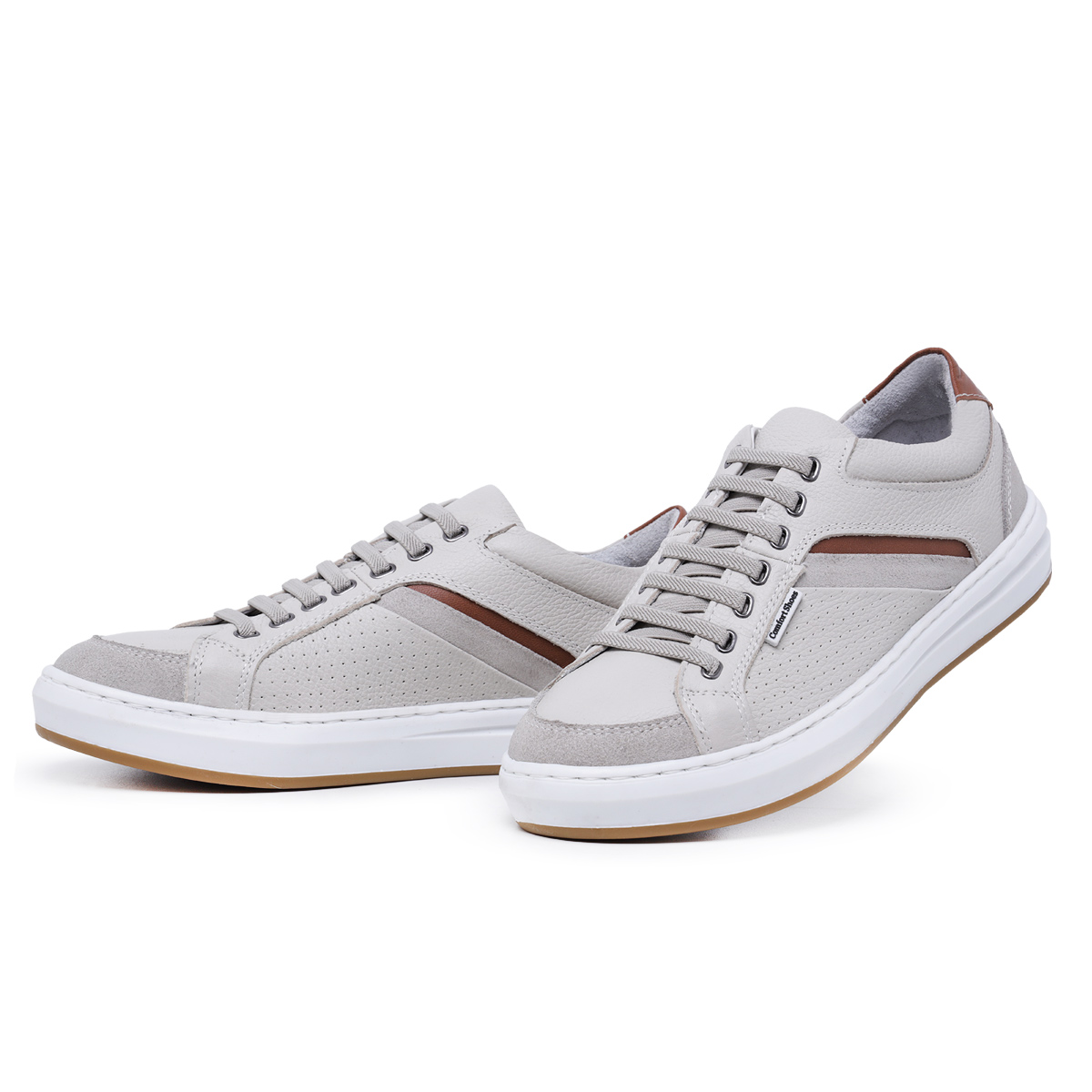 Tênis Casual Masculino De Couro Legitimo Comfort Shoes - 4034 Gelo ...