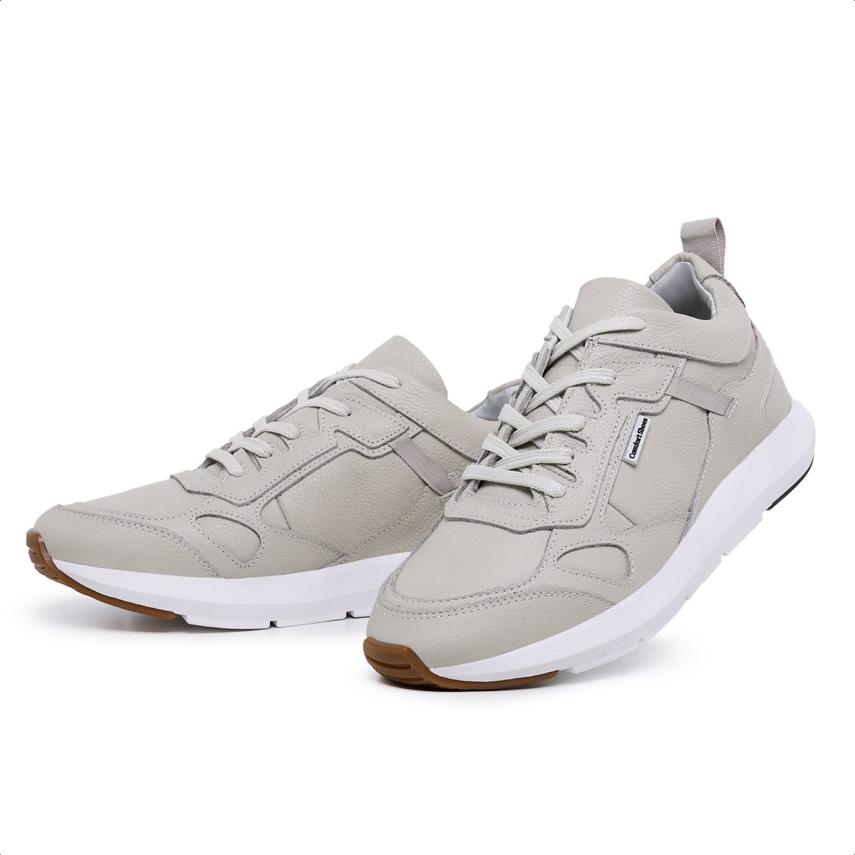 Tênis Casual Masculino De Couro Legitimo Comfort Shoes - 4501 Gelo ...