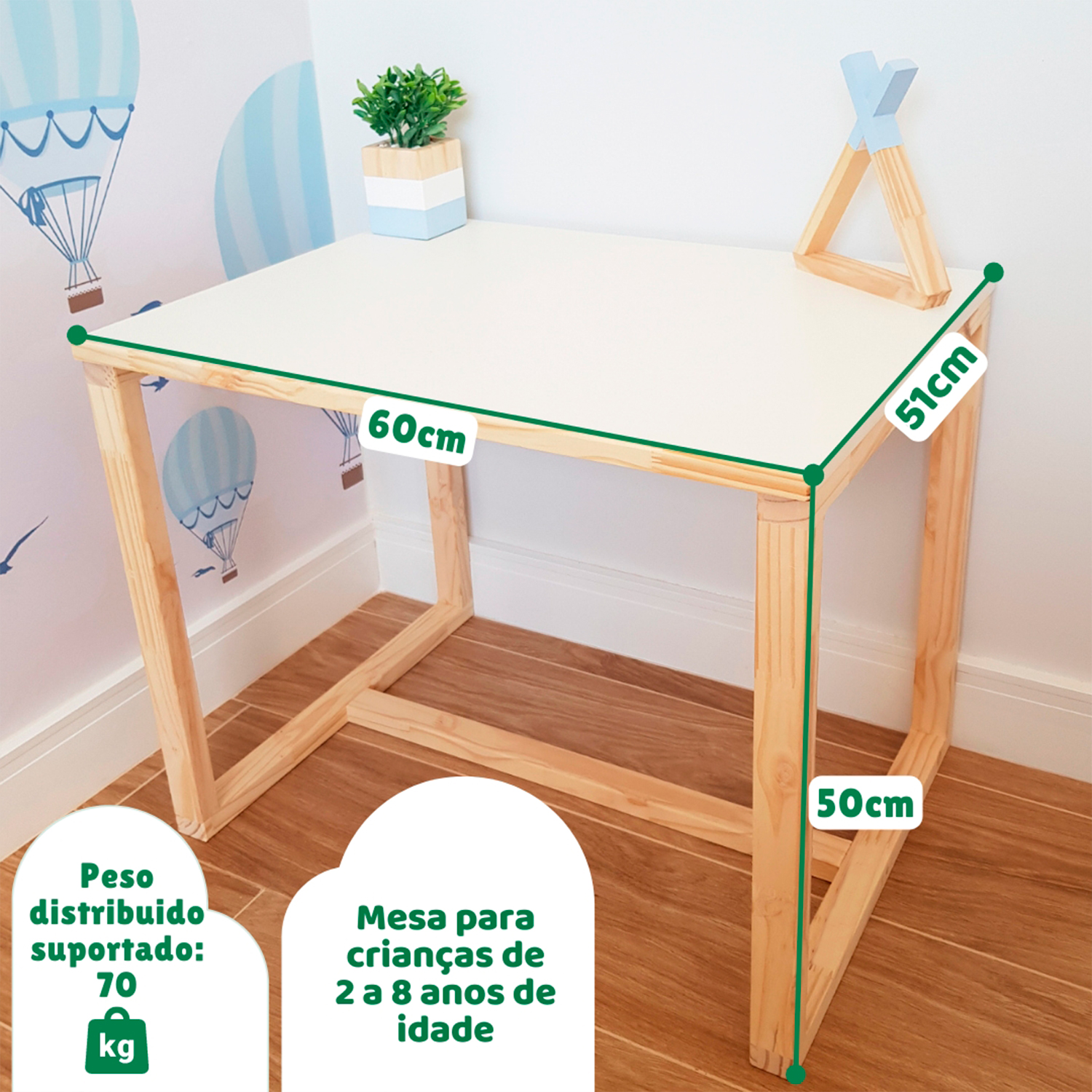 Mesa Infantil Bobi - 2 a 8 anos - Madeira Prime - Decore e Organize
