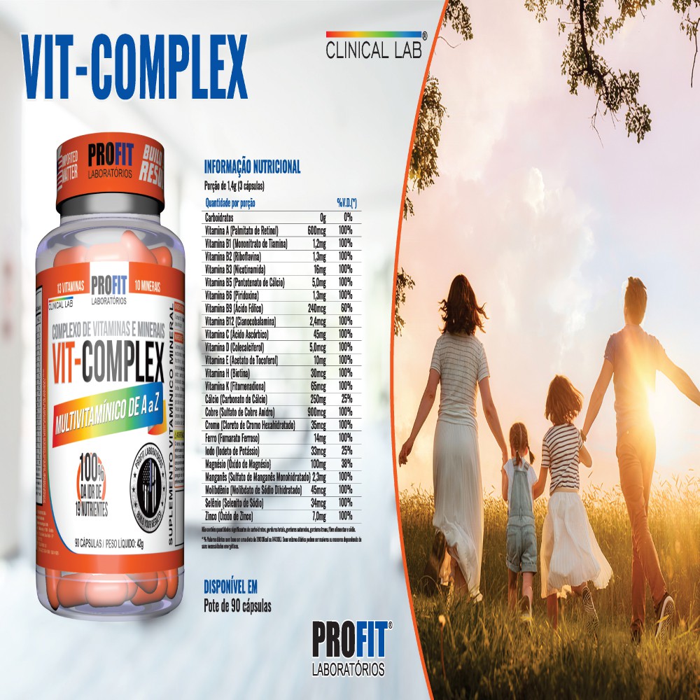VIT-COMPLEX Multivitamínico de A à Z 90 Cápsulas - PROFIT - BH Suplementos