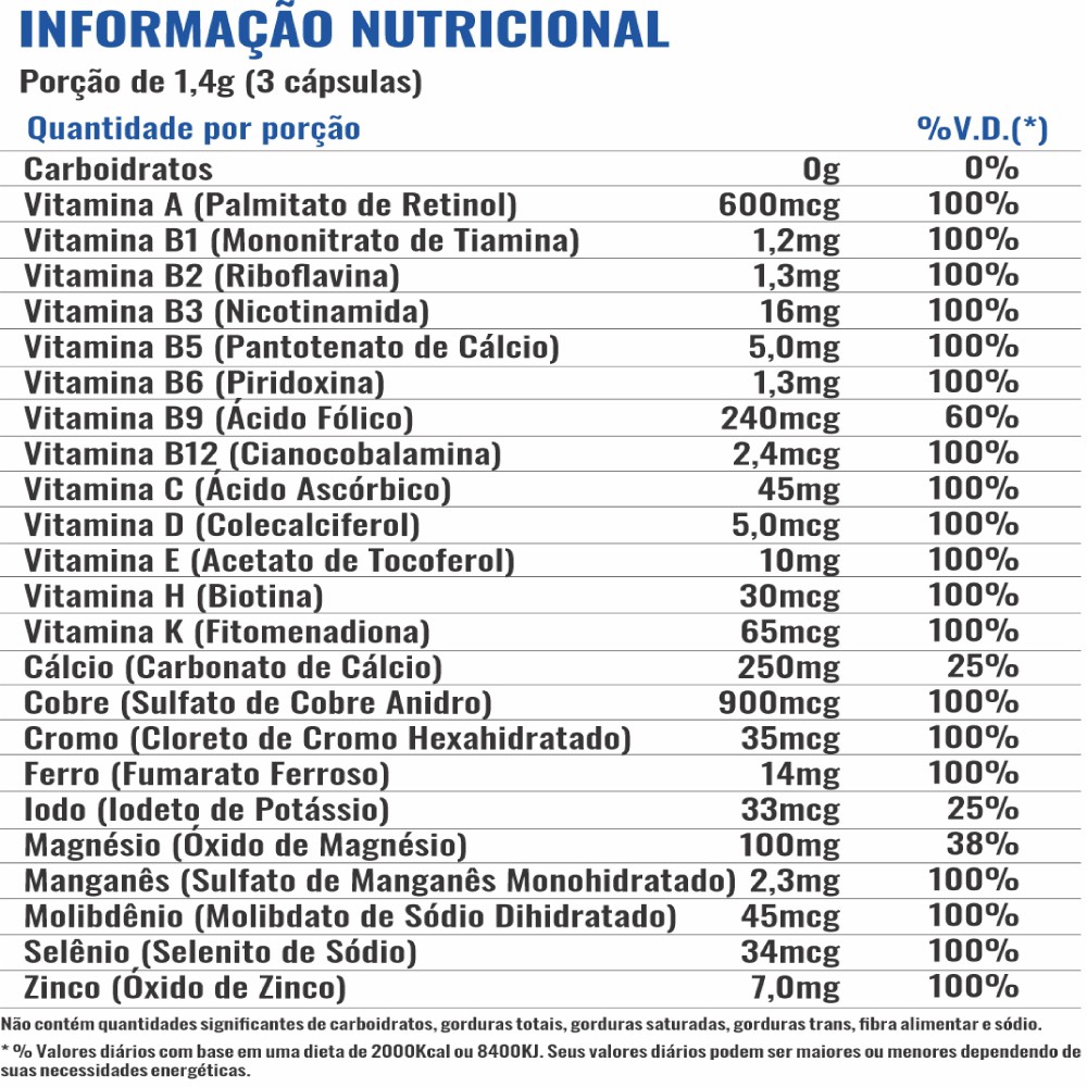 VIT-COMPLEX Multivitamínico de A à Z 90 Cápsulas - PROFIT - BH Suplementos