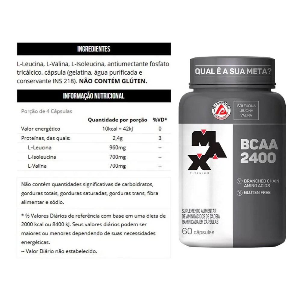 BCAA 2400 450 Cápsulas - Max Titanium - BH Suplementos