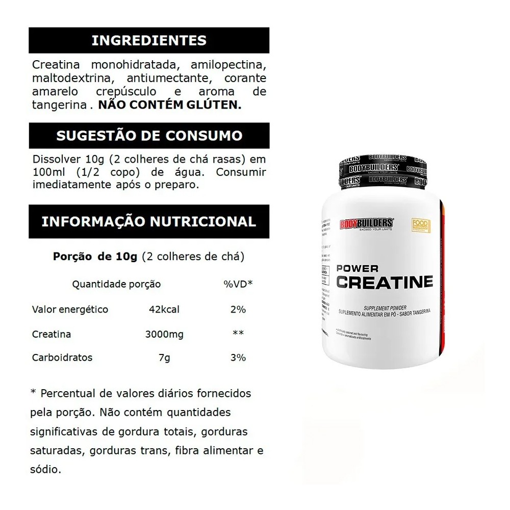 Kit 5x Power Creatina Tangerina 100g cada - Bodybuilders - BH Suplementos