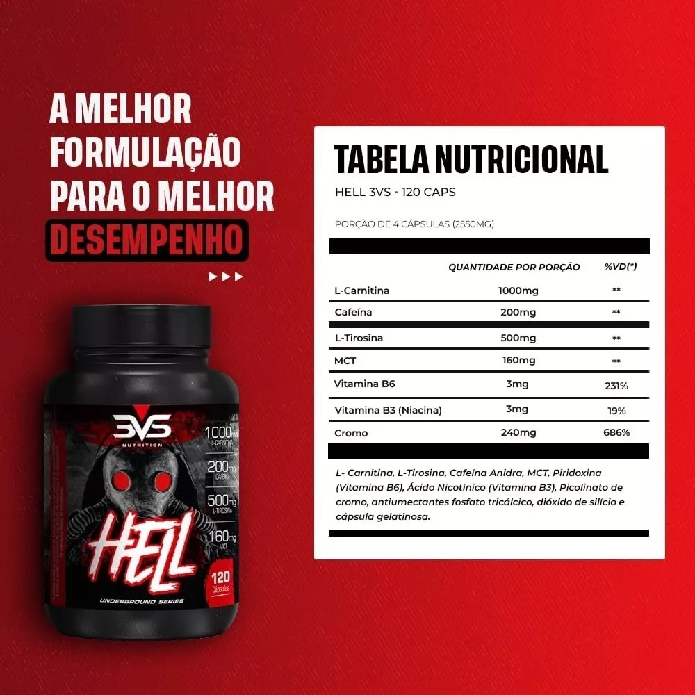 Termogênico HELL 120 Cápsulas - 3VS - BH Suplementos