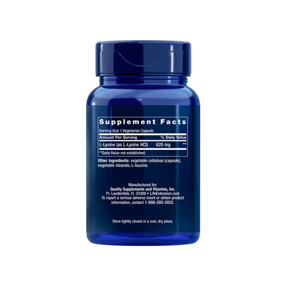 L-Lysine (Lisina) 620mg 100 Cápsulas - Life Extension - BH Suplementos