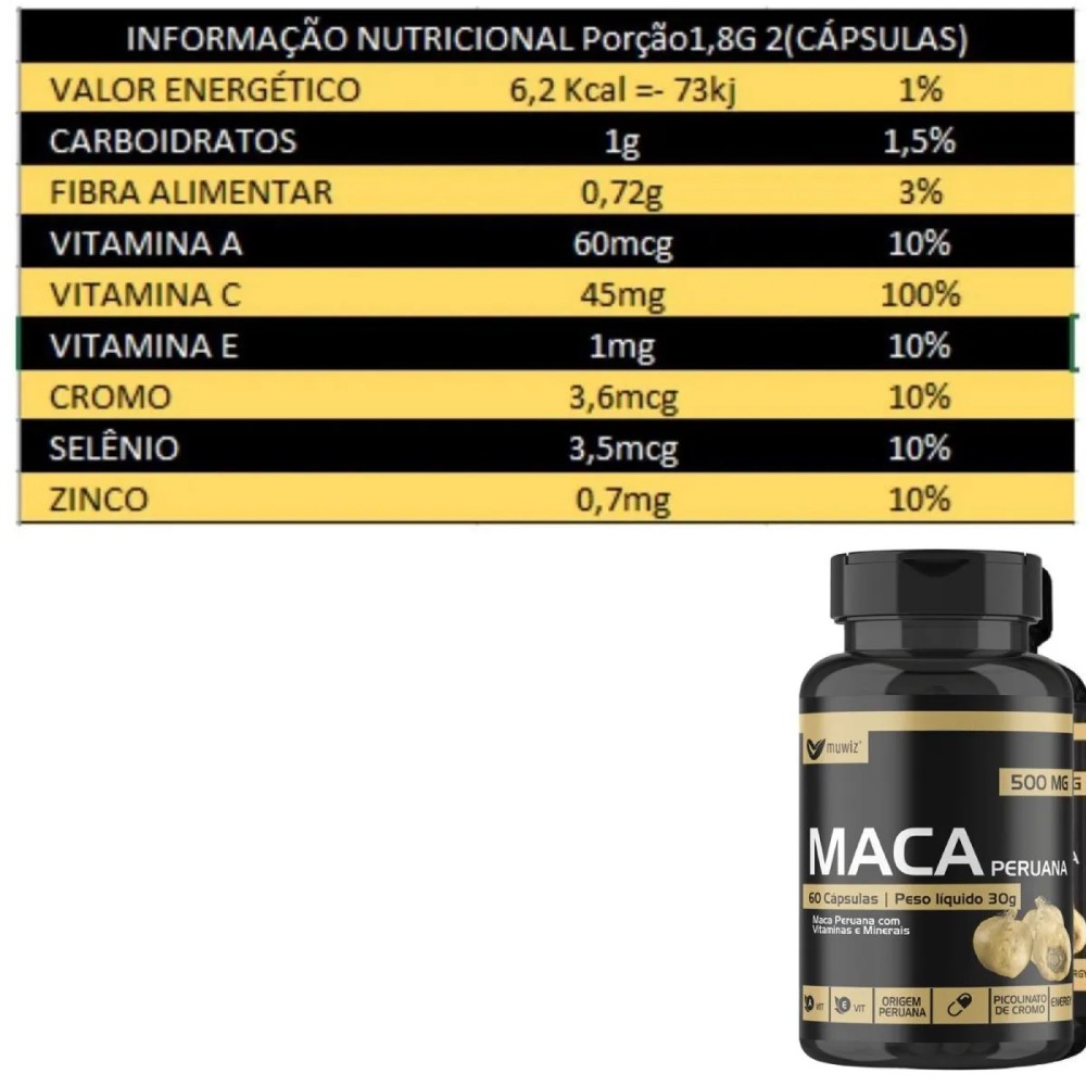 Kit 4x Maca Peruana Pura 500mg 120 Cápsulas cada - Muwiz - BH Suplementos