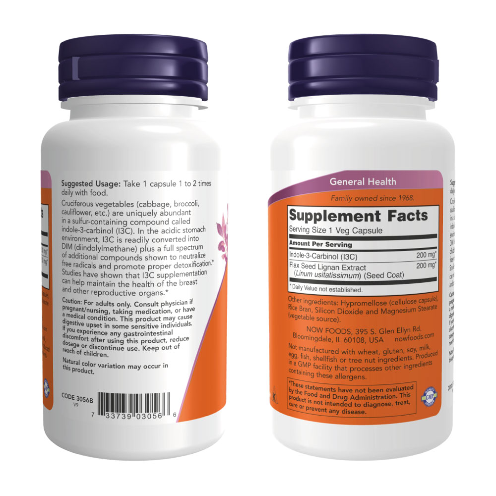 Indole-3-Carbinol I3C-200mg 60 Veg Cápsulas - Now Foods - BH Suplementos