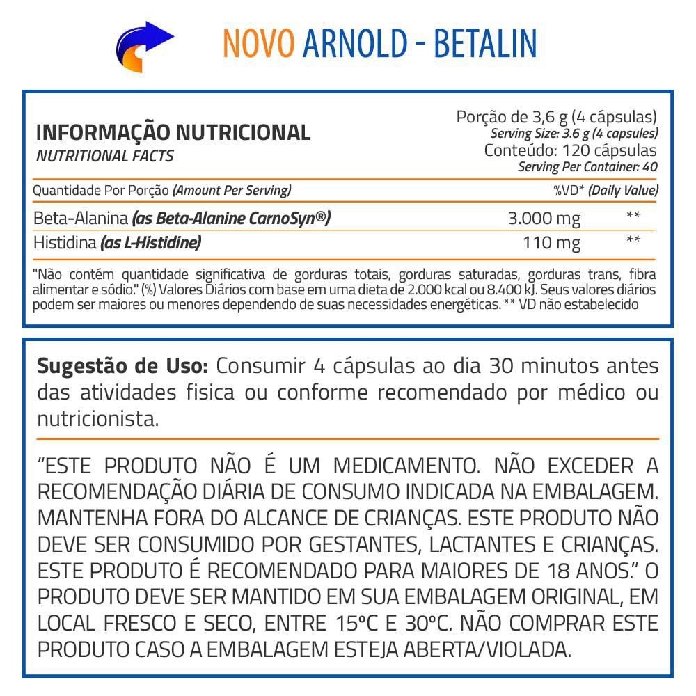 Betalin 3G (Beta-alanina) 120 Cápsulas - Arnold Nutrition - BH Suplementos
