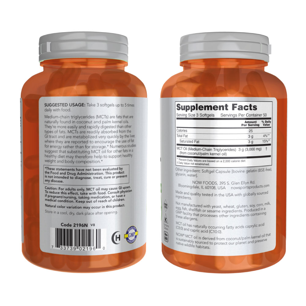 MCT Oil 1000mg 150 Softgels - Now Foods - BH Suplementos