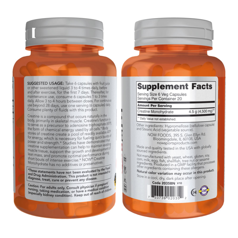 Creatina Monohidratada 750mg 120 Veg Cápsulas - Now Foods - BH Suplementos