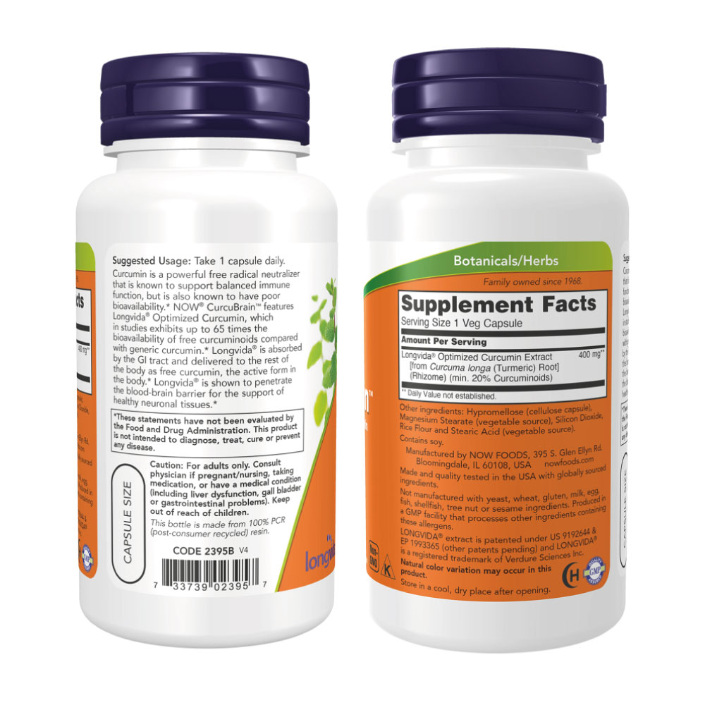 CurcuBrain 400mg 50 Veg Cápsulas - Now Foods - BH Suplementos