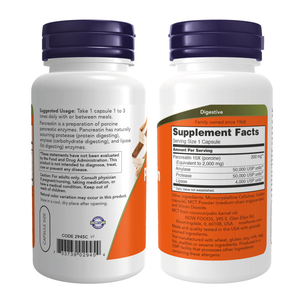 Pancreatin 2000 100 Cápsulas - Now Foods - BH Suplementos