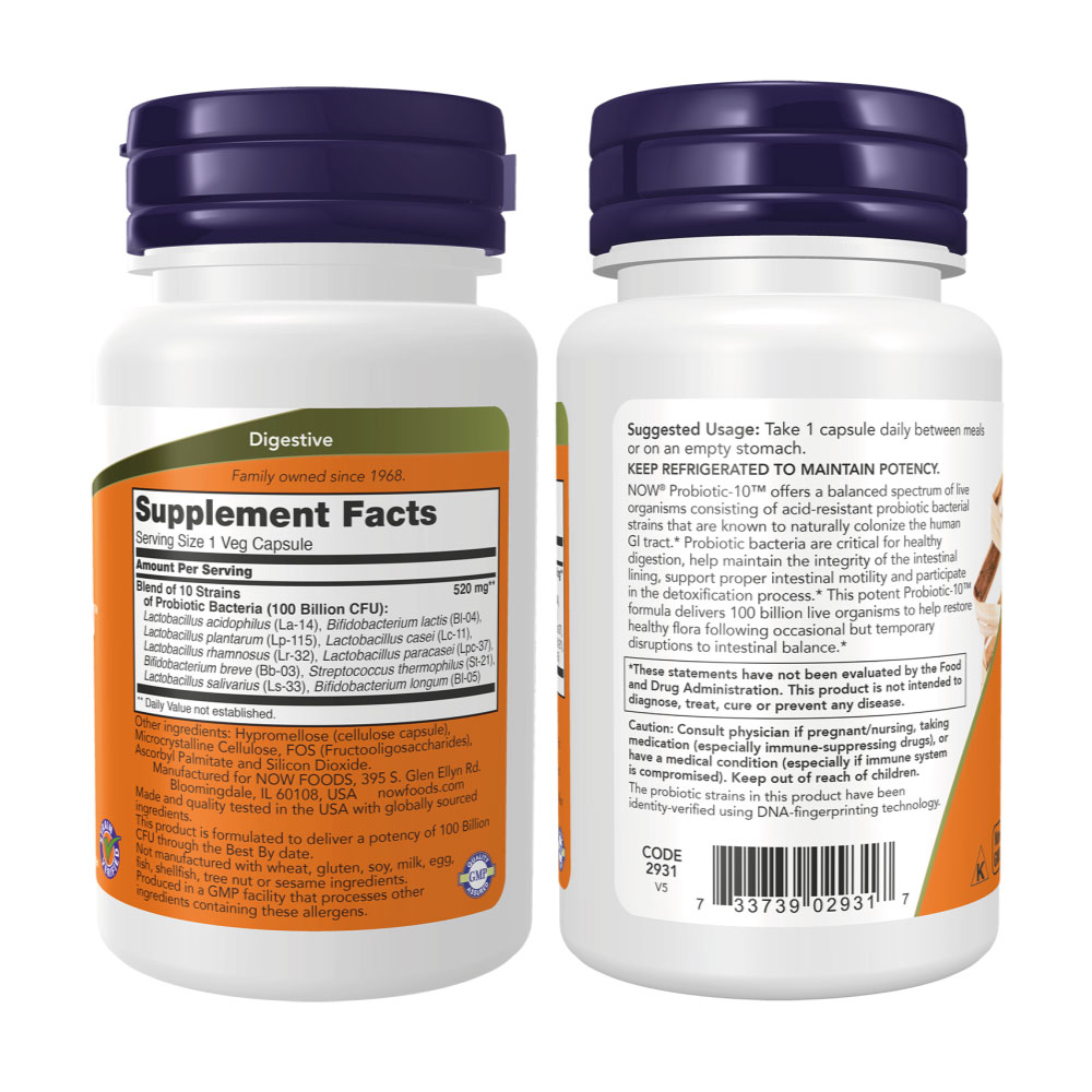 Probiótico 10-100 Bilhões 60 Veg Cápsulas - Now Foods - BH Suplementos