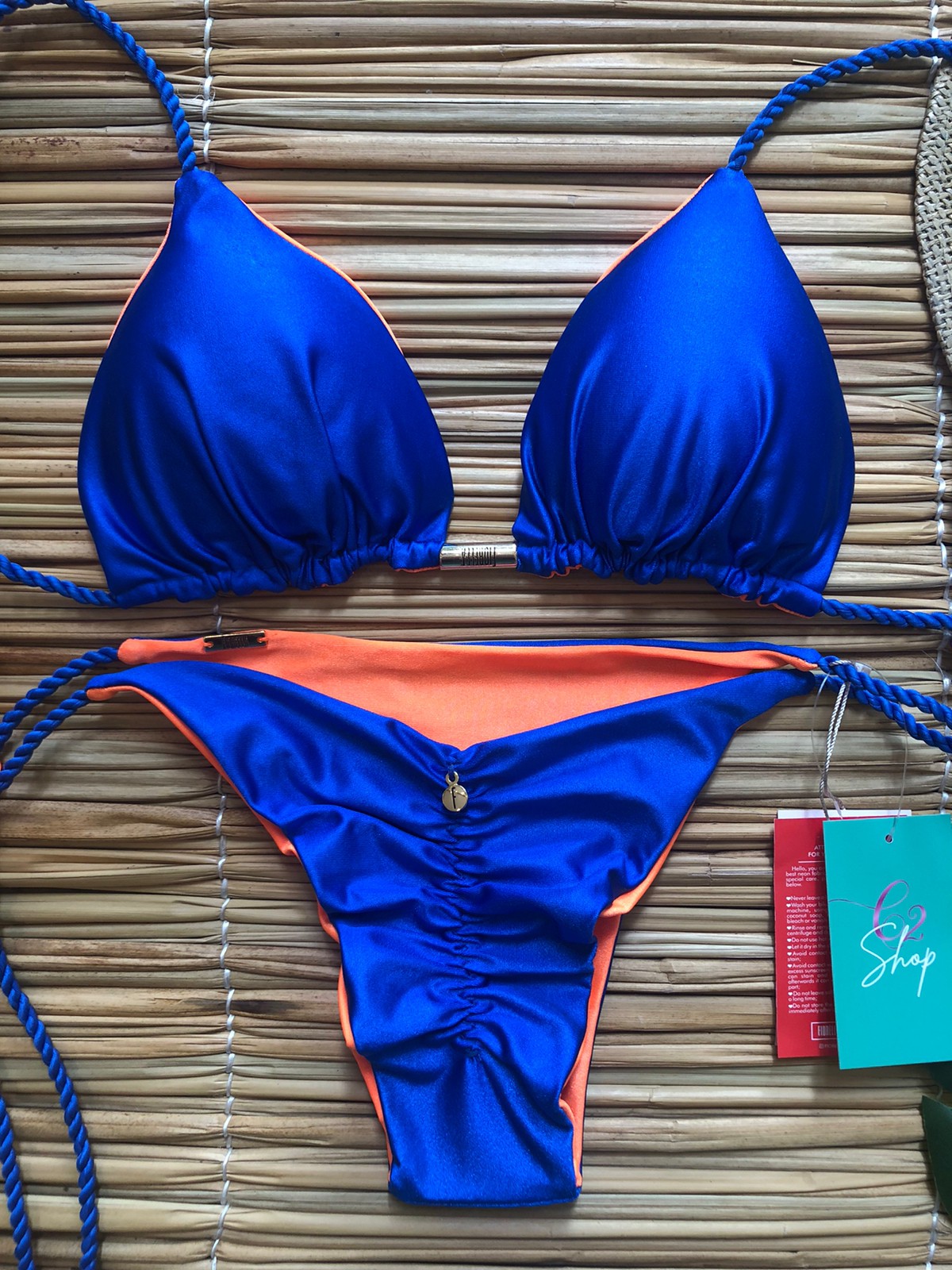 Biquini Cortininha Dupla Face Acetinado Royal E Laranja Closet Das 2