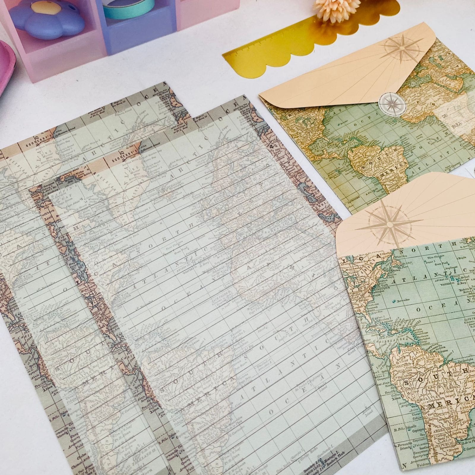 Kit Papel de Carta Mapa Mundi - Lalalume
