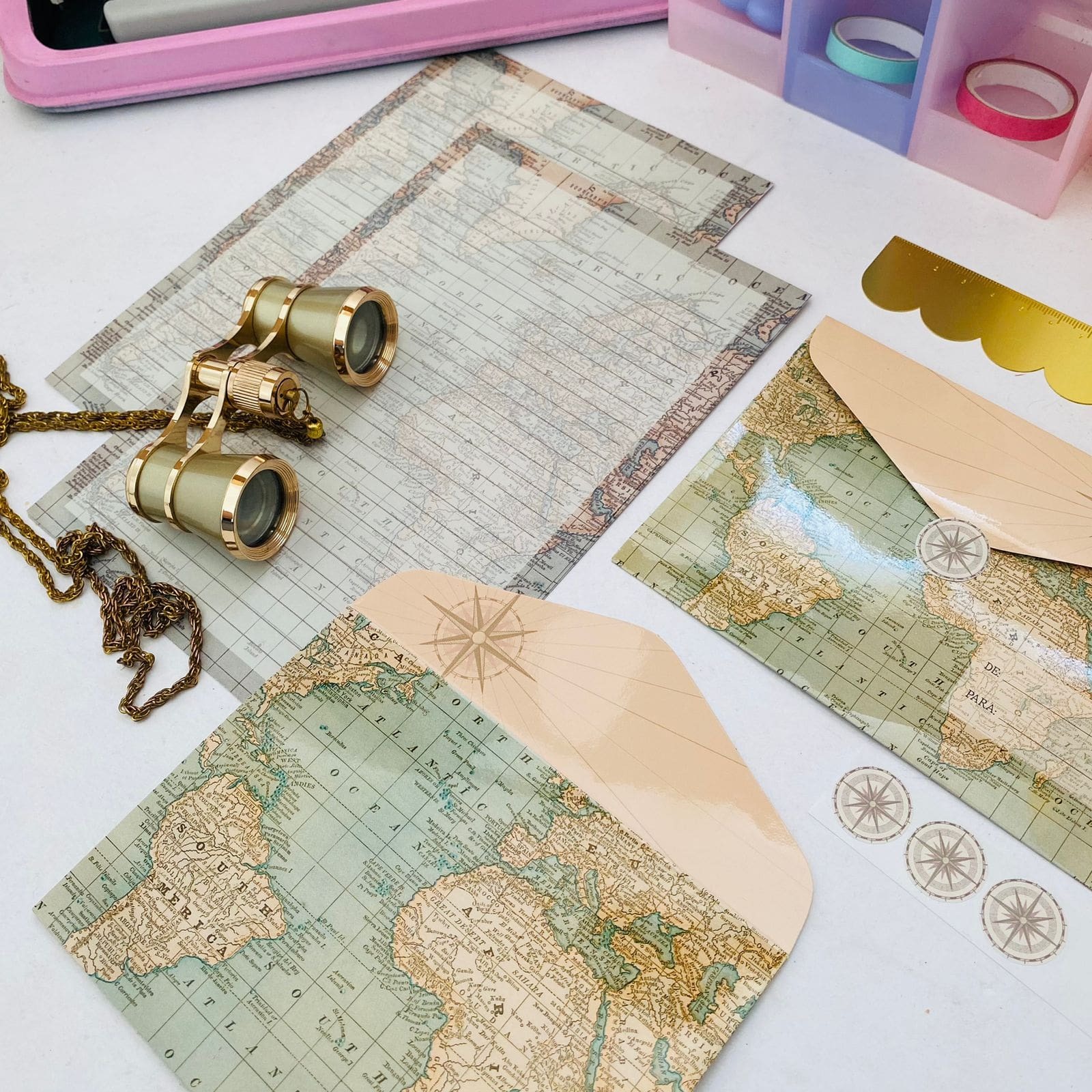 Kit Papel de Carta Mapa Mundi - Lalalume