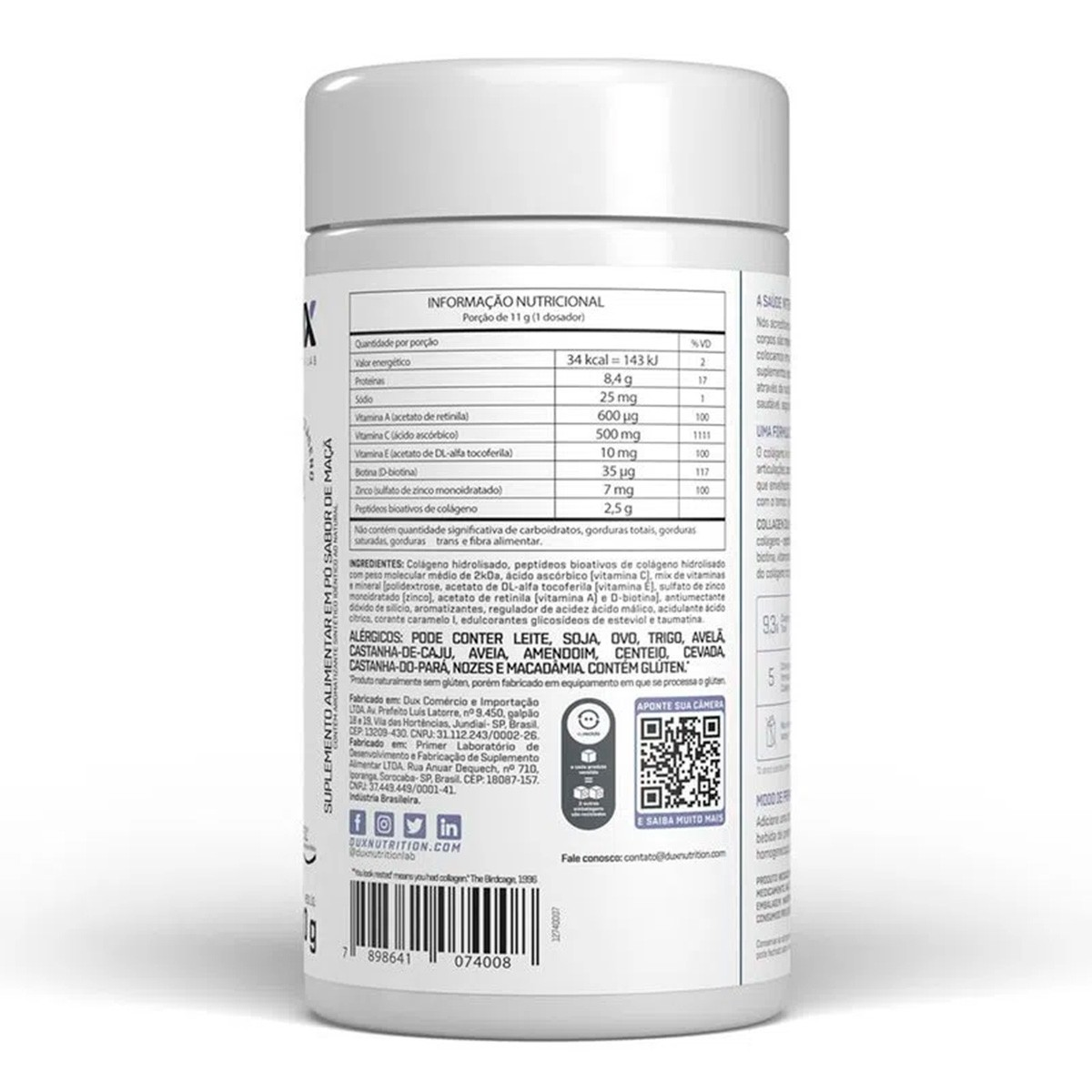 Colágeno Dux Collagen Verisol 330g - Pele revigorada e radiante - Primo ...