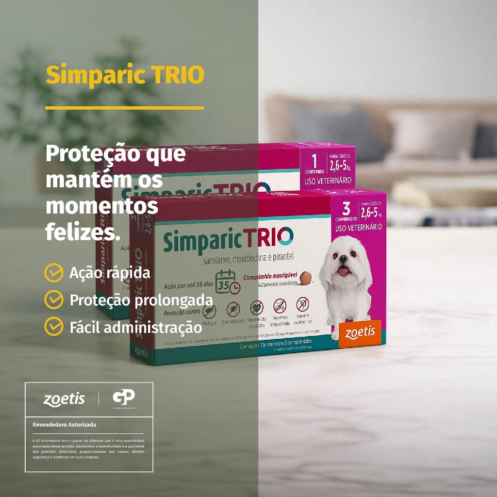 Simparic Trio 6mg 2,6 a 5kg 3 Comprimidos Zoetis - Mercado AgroPet
