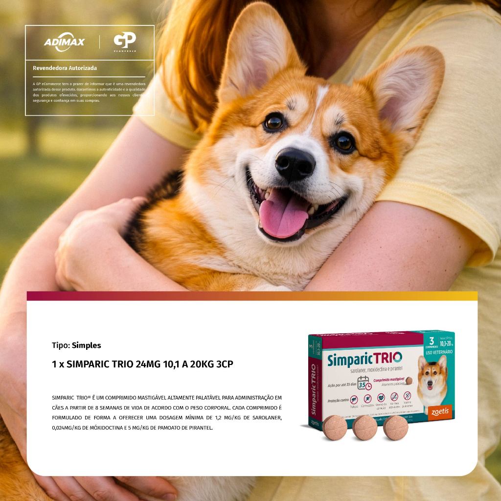 Simparic Trio 24mg 10,1 a 20kg 3 Comprimidos Zoetis - Mercado AgroPet